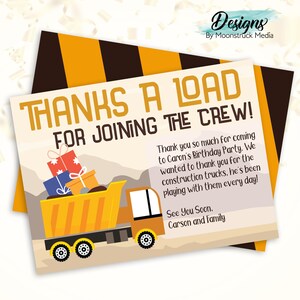 Construction Birthday Thank You Card, Thanks a Load, Construction ...