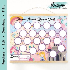 Editable Princess Reward Chart, Pink Princess Girls Reward Chart ...