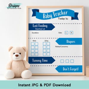 Blue Baby Tracker | Printable Baby Daily Log | Feed Sleep Diaper Chart ...