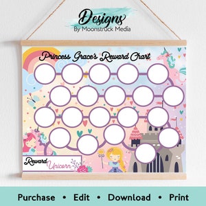 Editable Princess Reward Chart for Girls | Pink and Purple Printable ...