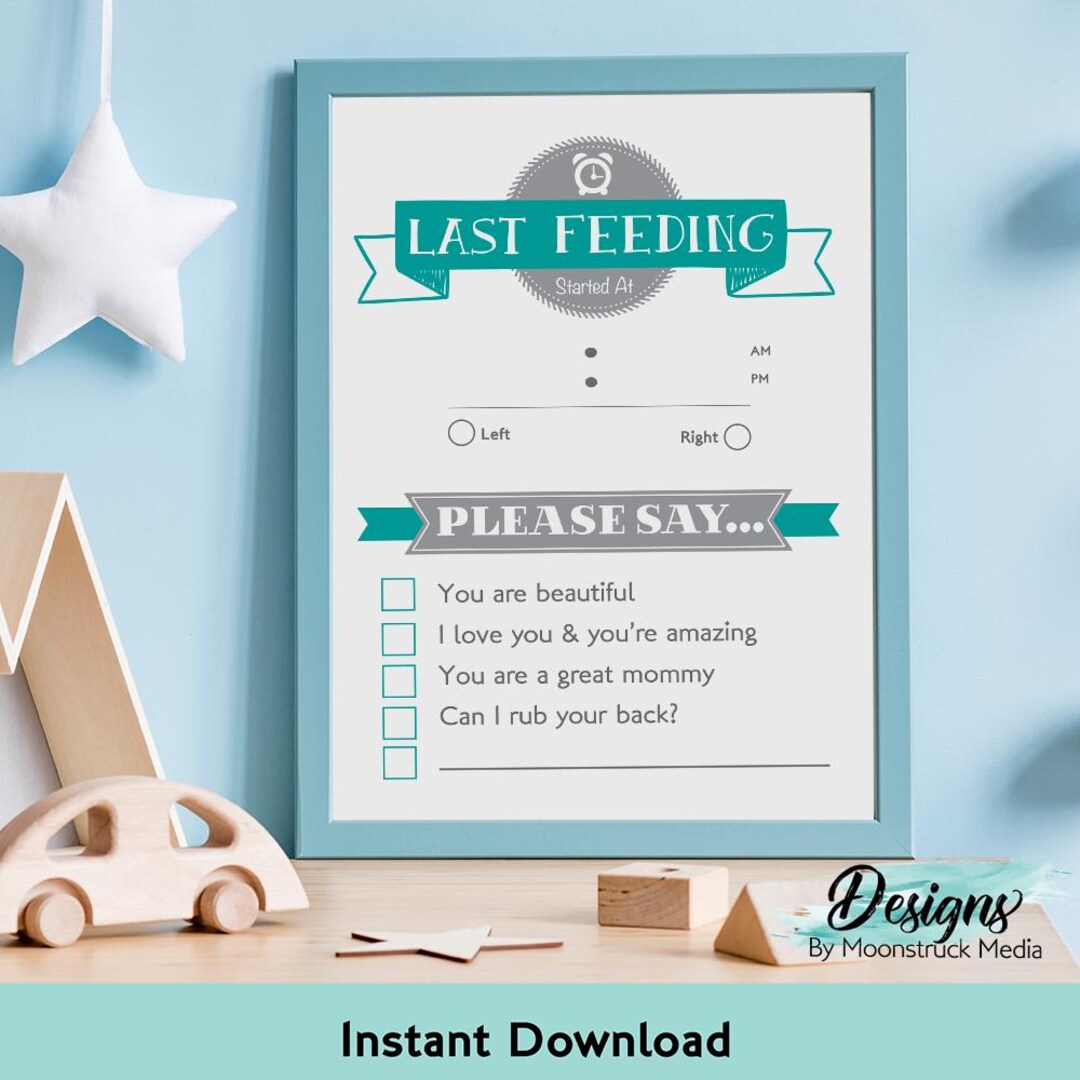 Teal Gray Baby Daily Log Printable | Baby Care Log for Feeding, Diaper ...