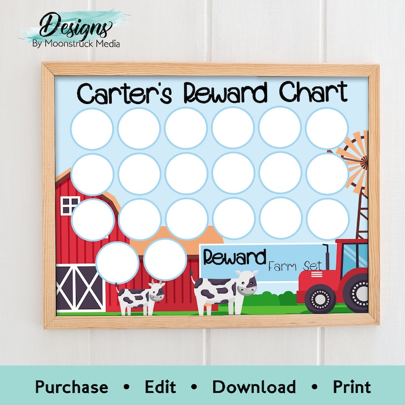 Reward Chart Printable Farm | Editable Kids Chore Chart | Toddler ...