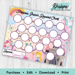 Editable Princess Reward Chart for Girls | Pink and Purple Printable ...