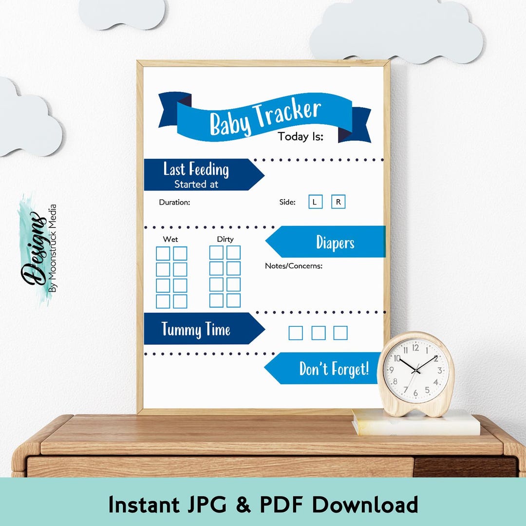 Blue Baby Tracker | Printable Baby Daily Log | Feed Sleep Diaper Chart ...