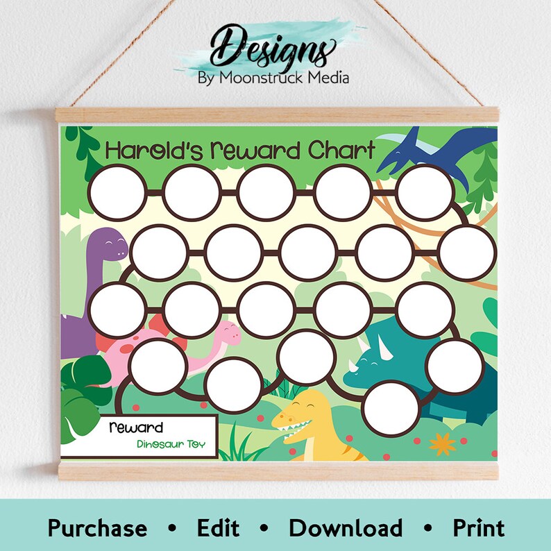 Reward Chart Printable Dinosaur | Editable Kids Chore Chart | Toddler ...