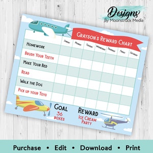Editable Airplane Reward Chart Printable | Kids Travel or Behavior ...