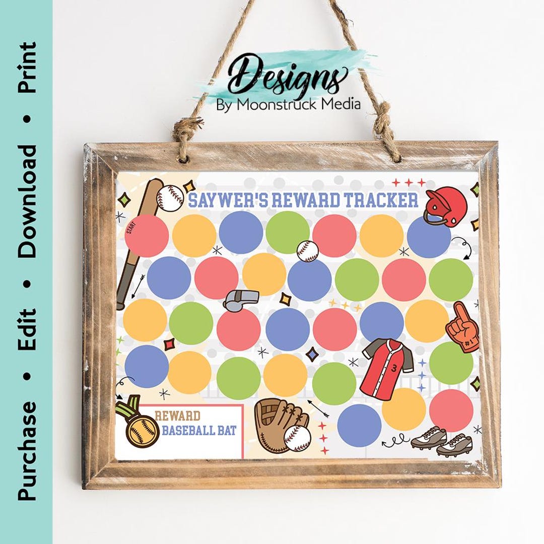 Printable Reward Chart for Kids | Baseball & Sports Tracker | Dry Erase ...