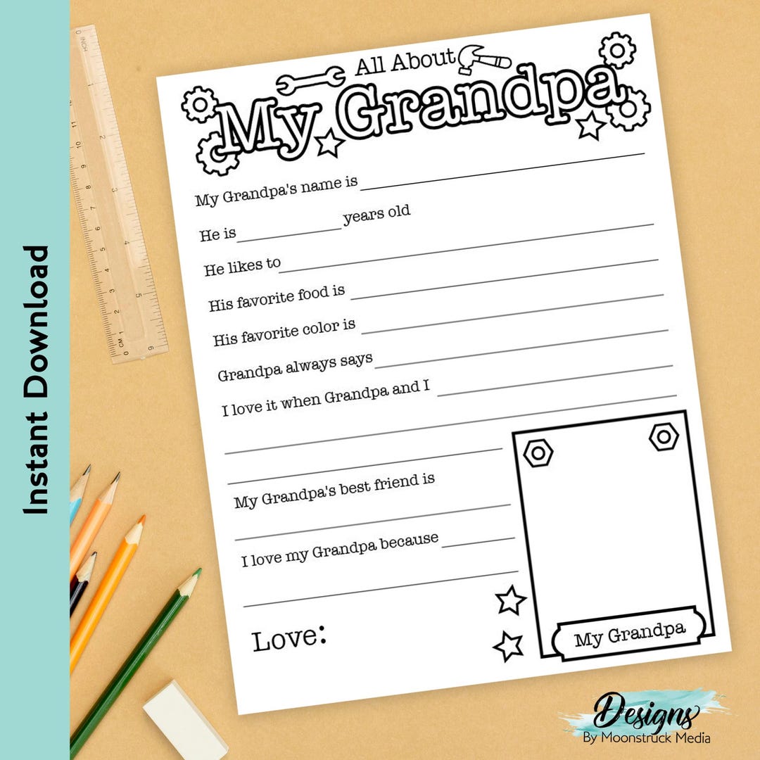 All About My Grandpa Letter Printable for Kids | Father's Day Grandpa ...