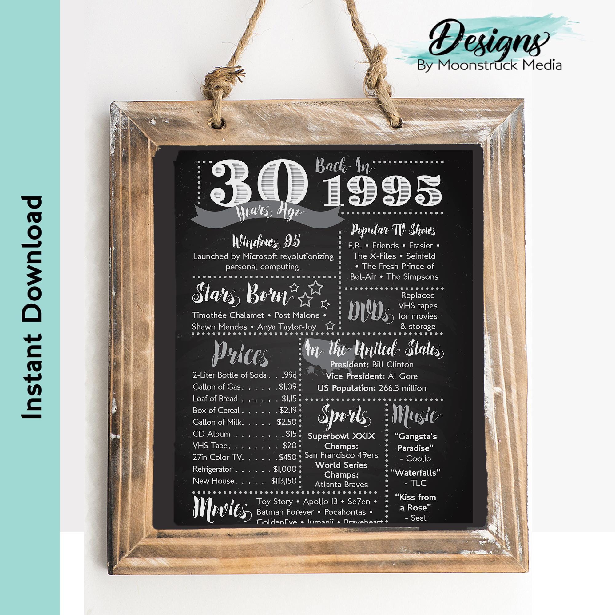 1995 Fun Facts Poster | 30th Birthday Sign | 30th Anniversary Gift ...