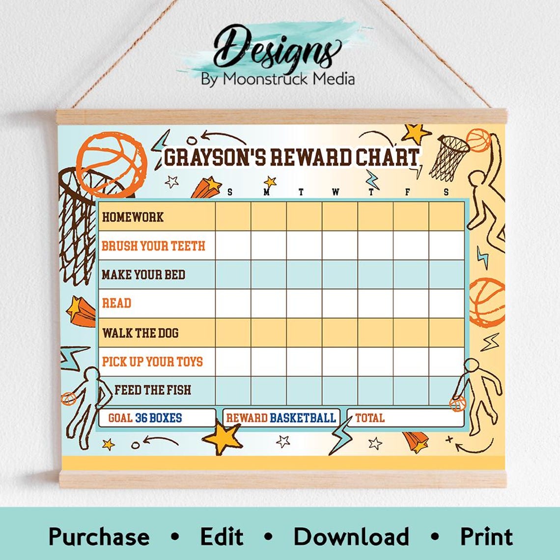 Basketball Reward Chart for Kids | Editable Weekly Chore Tracker ...