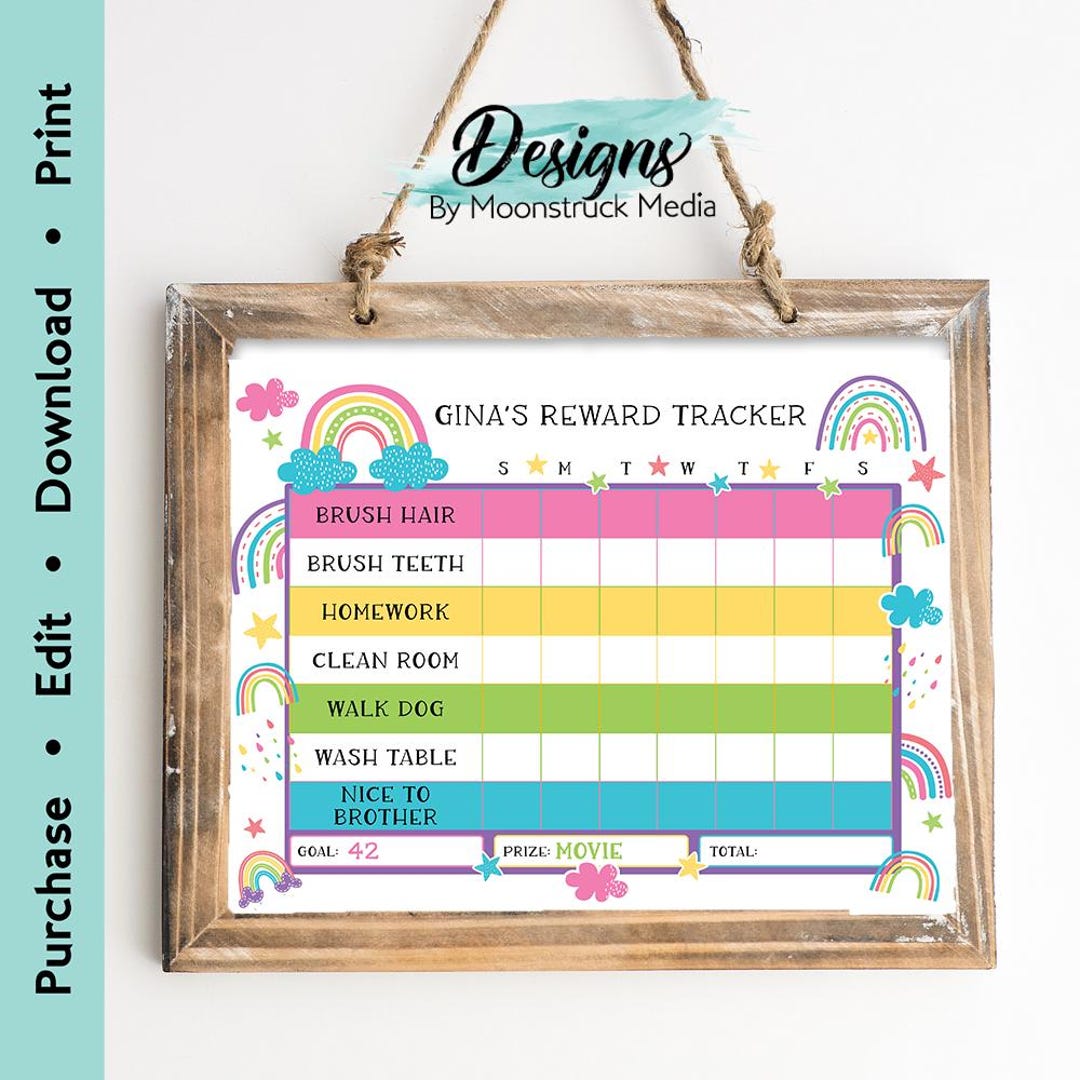Editable Rainbow Reward Chart for Kids | Printable Tracker for Chores ...
