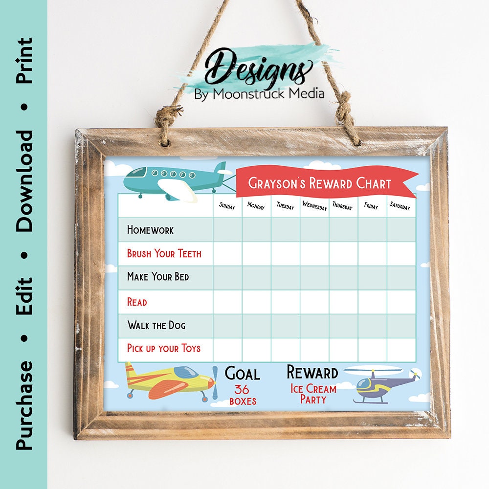 Editable Airplane Reward Chart Printable | Kids Travel or Behavior ...