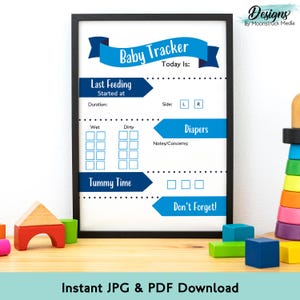 Blue Baby Tracker | Printable Baby Daily Log | Feed Sleep Diaper Chart ...