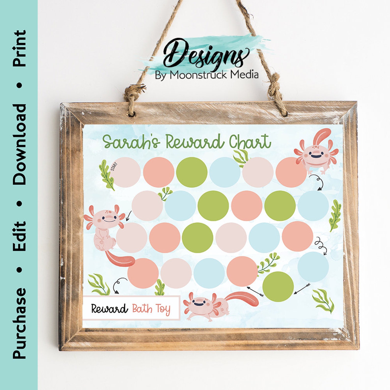 Reward Chart Printable Axolotl | Editable Kids Chore Chart | Kawaii ...