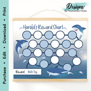 Editable Shark Reward Chart, Boys Reward Chart, Underwater Reward Chart ...