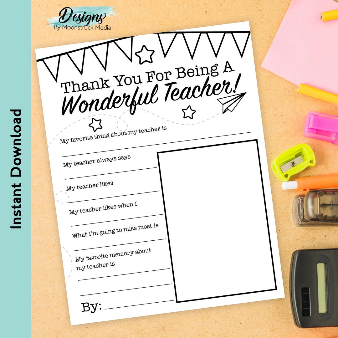 All About My Teacher Fill-in Letter | Printable Teacher Thank You ...