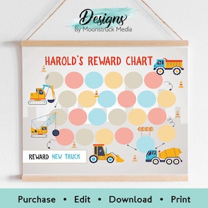 Editable Construction Reward Chart for Kids | Potty Training, Behavior ...