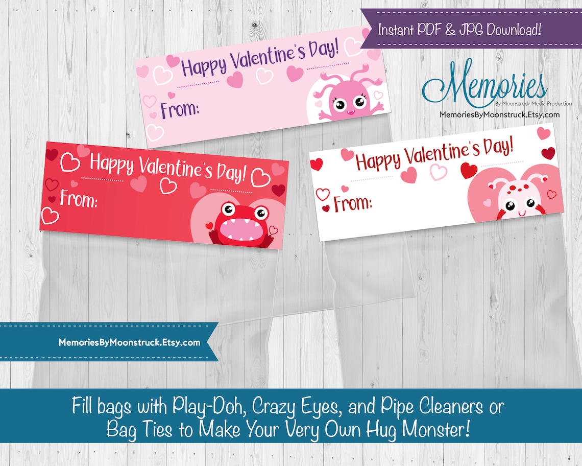 Create a Valentine Monster Treat Bag Labels | Etsy