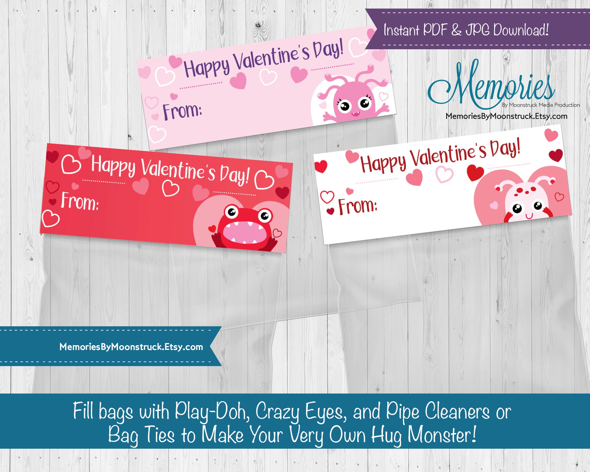 Create a Valentine Monster Treat Bag Labels | Etsy