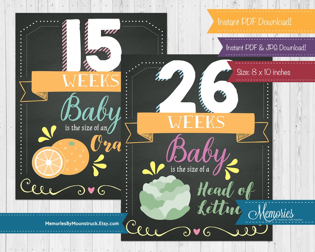 Pregnancy Week by Week Milestone Baby Size Chalkboard - Etsy