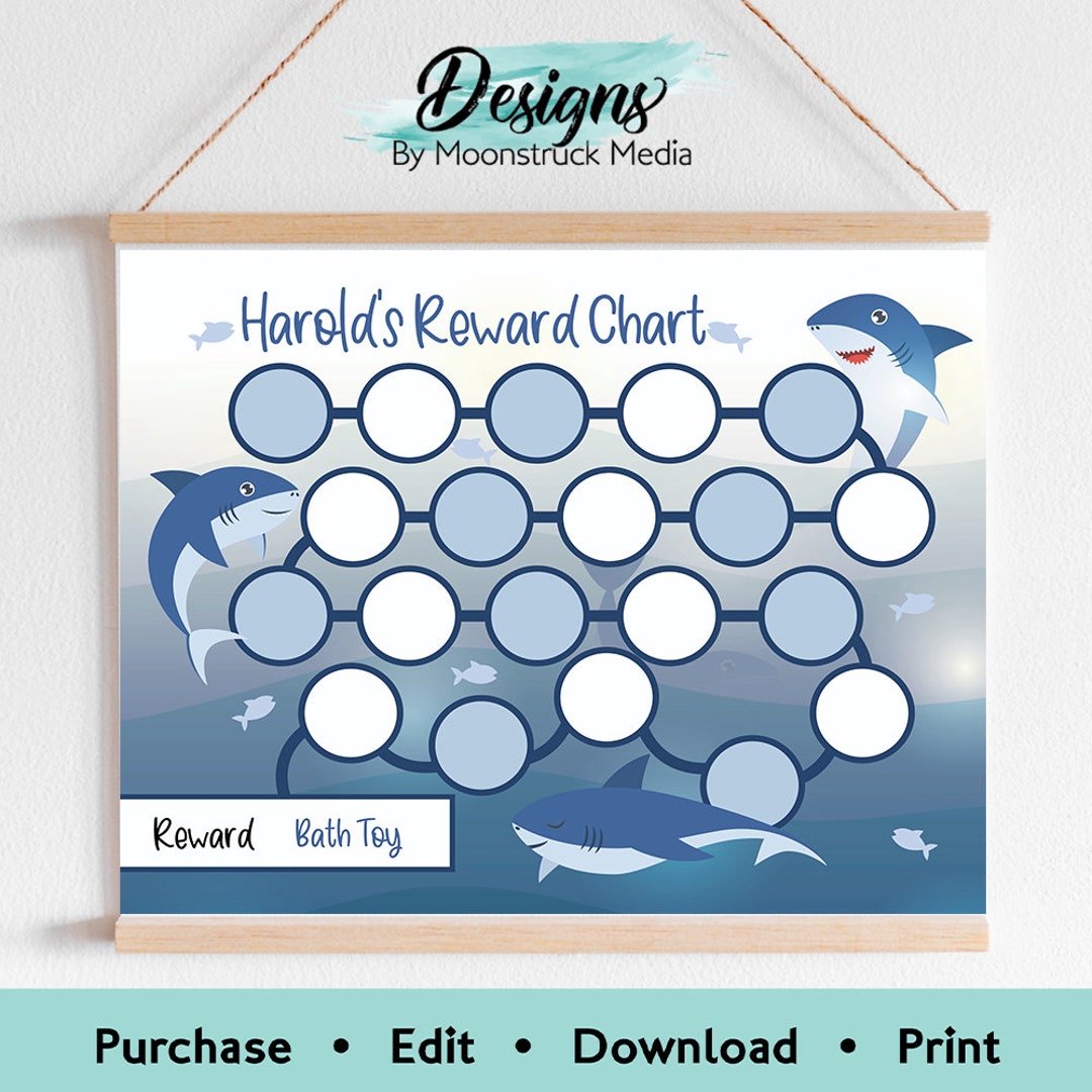 Reward Chart Printable Shark | Editable Kids Ocean Chart | Toddler ...