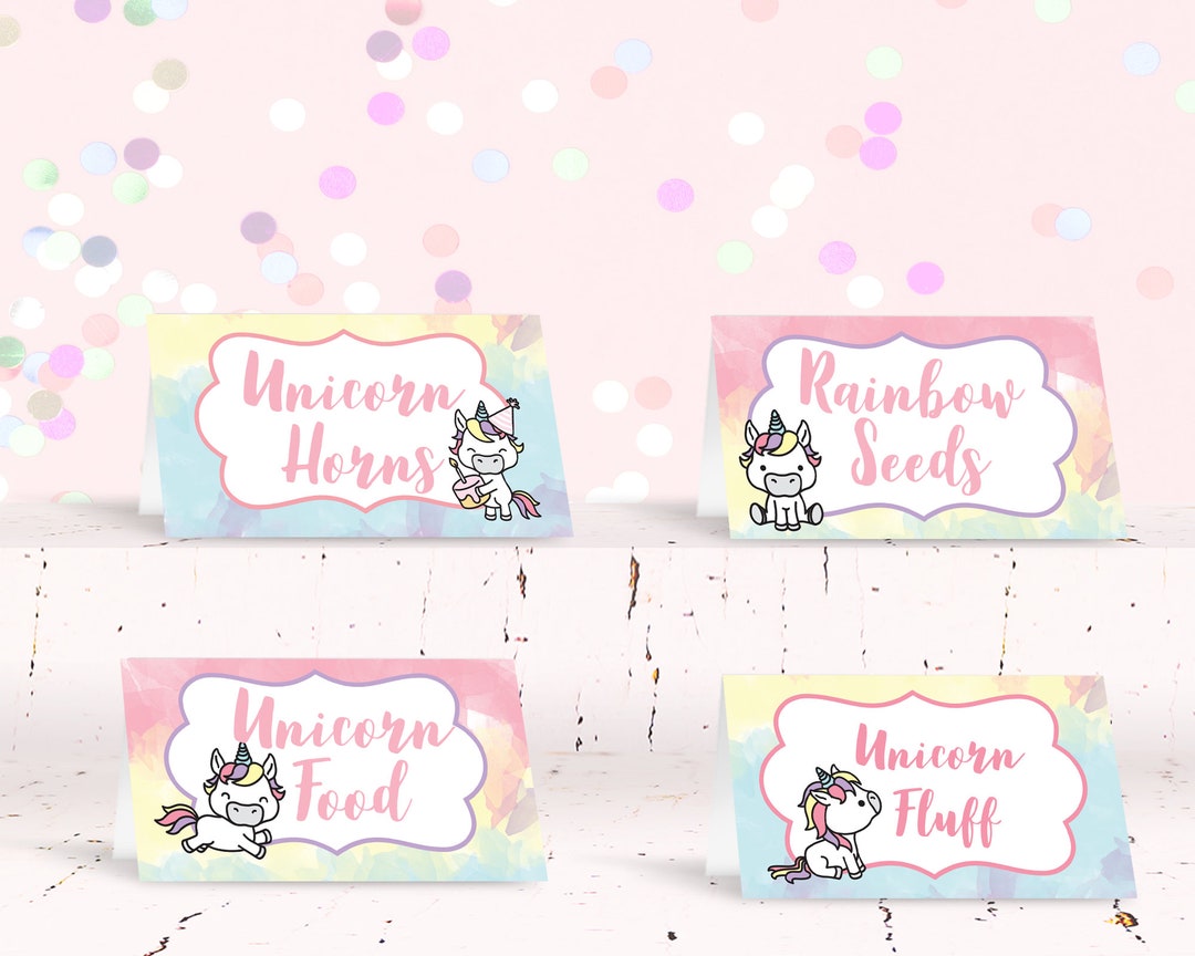 Unicorn Place Cards and Food Labelstents, Magical Unicorn Birthday ...