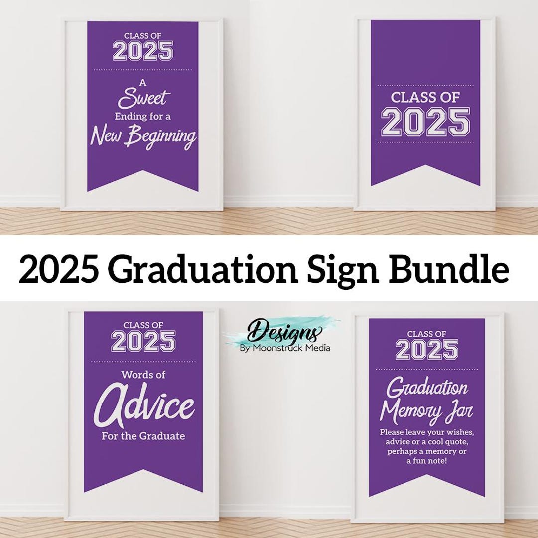 Purple Graduation Sign Bundle 2025 With Class of 2025, Advice, Memory ...
