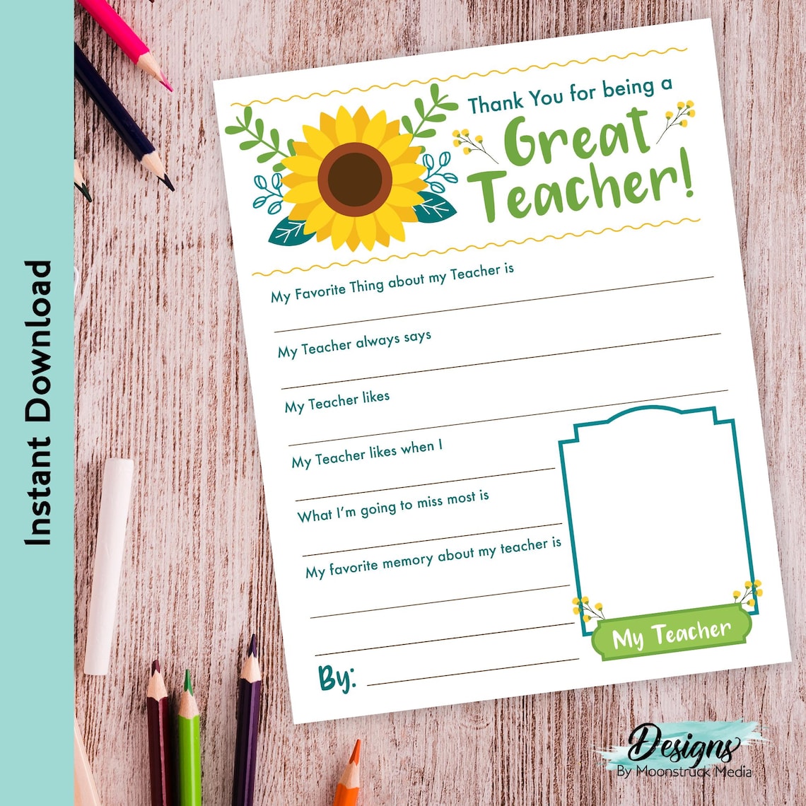 Thank You Teacher Fill-in Letter With Sunflower | Printable Teacher ...