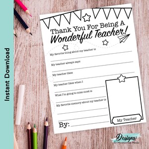 Thank You Teacher Fill-in-the-blank Printable | Teacher Appreciation ...