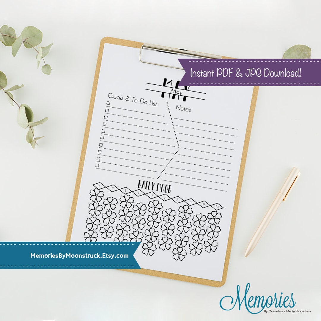 May Planner Template for Daily Mood Tracker, To-do List, Bullet Journal ...