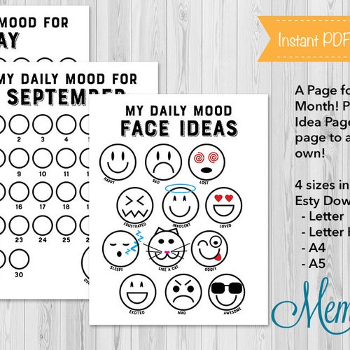 Mood Tracker Mood Tracker Planner Mood Journal Printable | Etsy