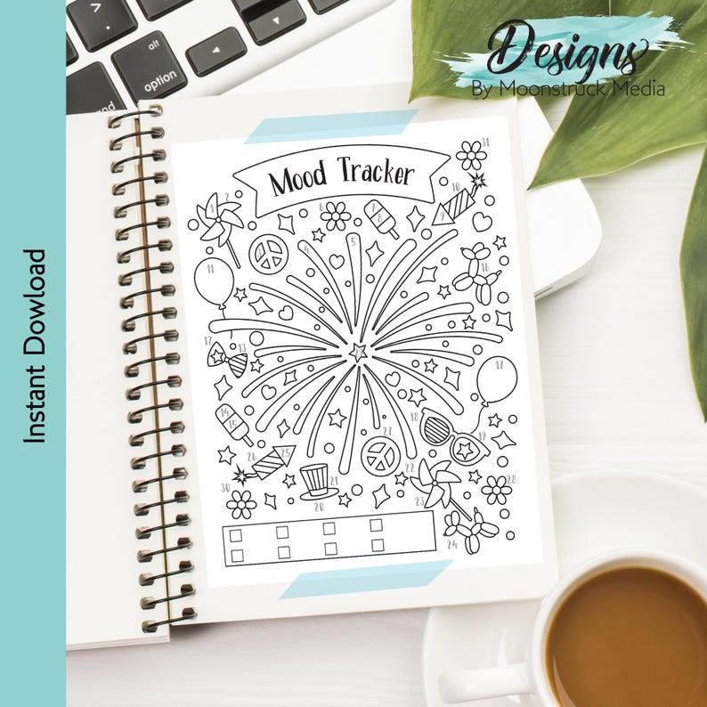 Fireworks Mood Tracker Printable | July Mood Journal Page | Festive ...