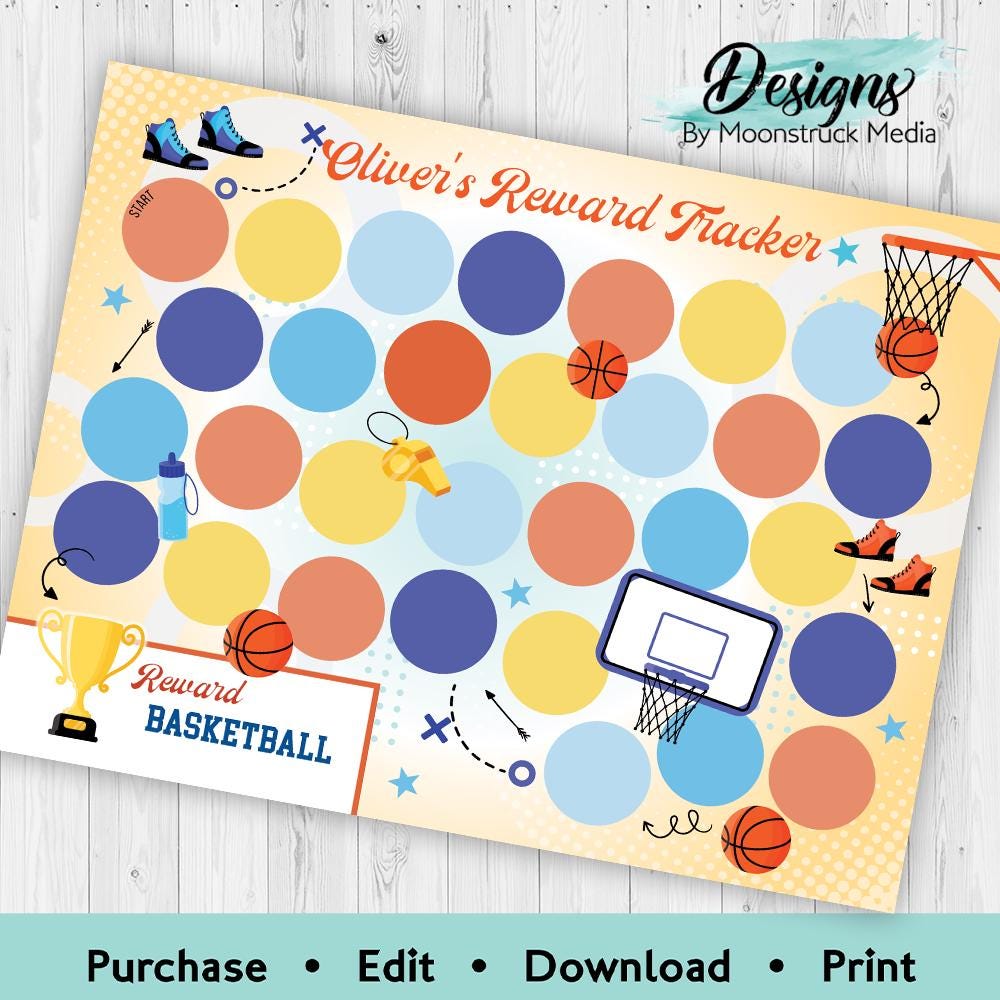 Printable Reward Chart for Kids | Basketball Behavior & Chore Tracker ...