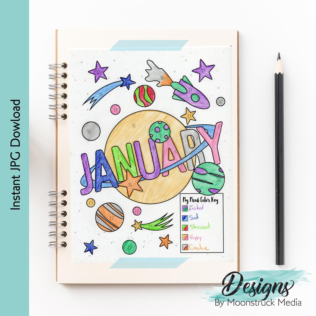 January Space Monthly Tracker Planner Template, Daily Mood Tracker ...