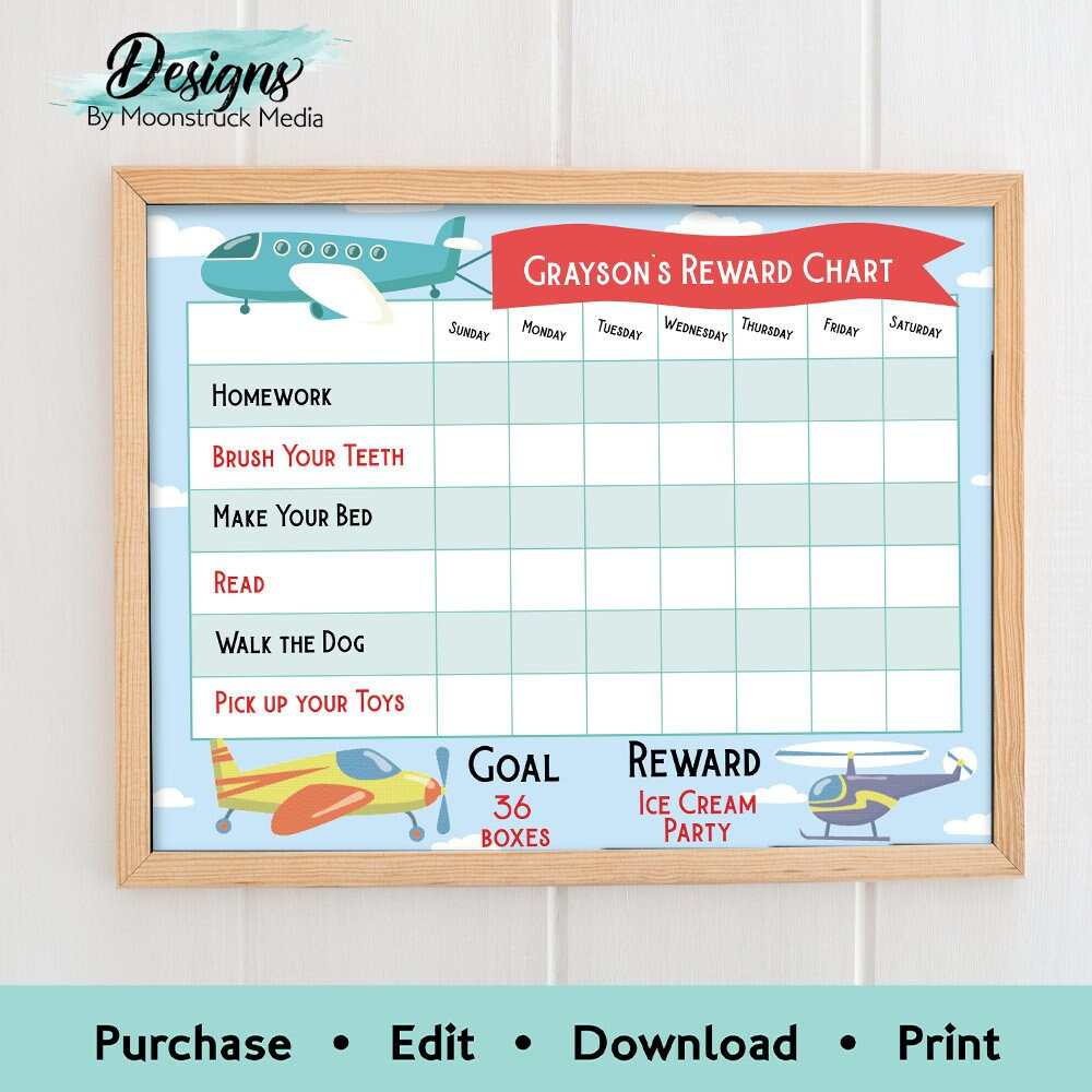 Editable Airplane Reward Chart Printable | Kids Travel or Behavior ...
