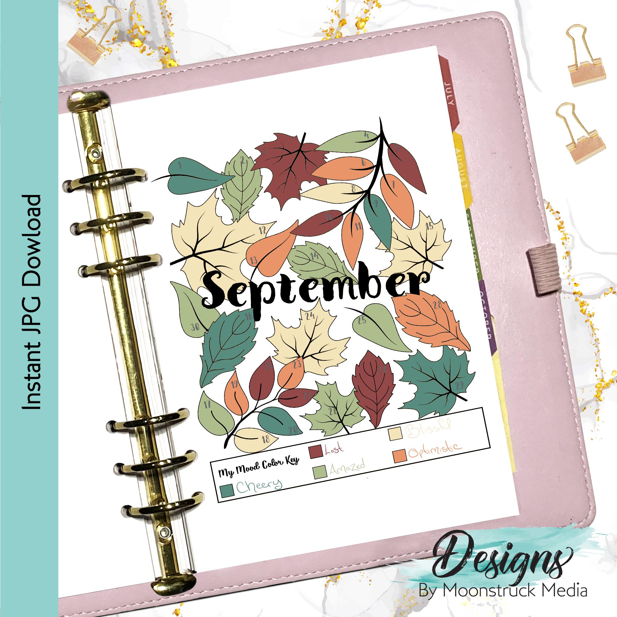 September Mood Tracker Printable | Autumn Leaves Theme Bullet Journal ...