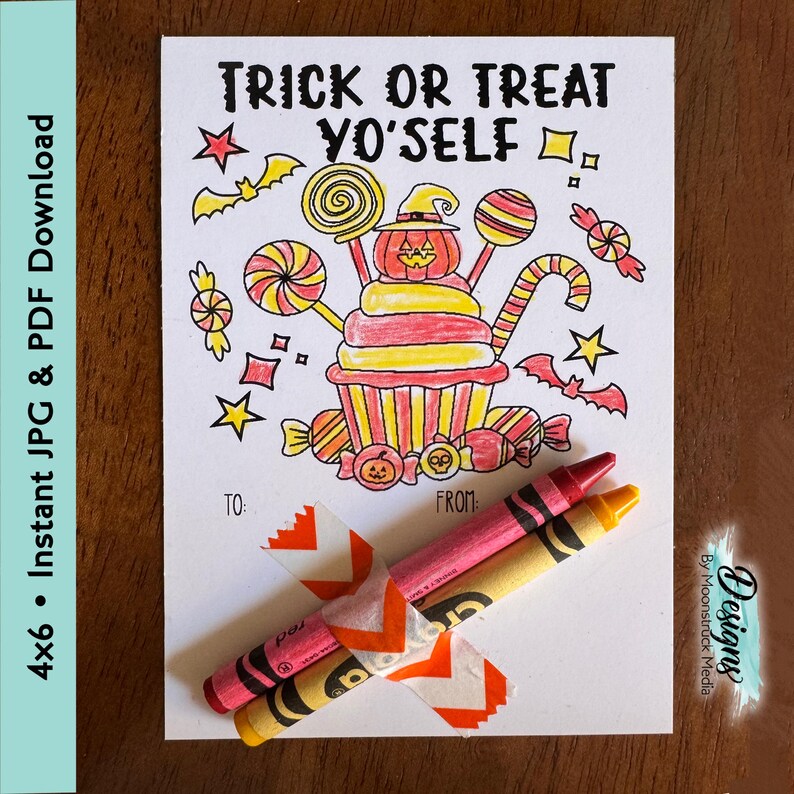 Halloween Coloring Cards for Kids: Printable Trick or Treat Favors (PDF ...