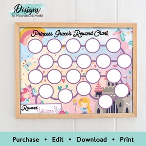 Editable Princess Reward Chart for Girls | Pink and Purple Printable ...