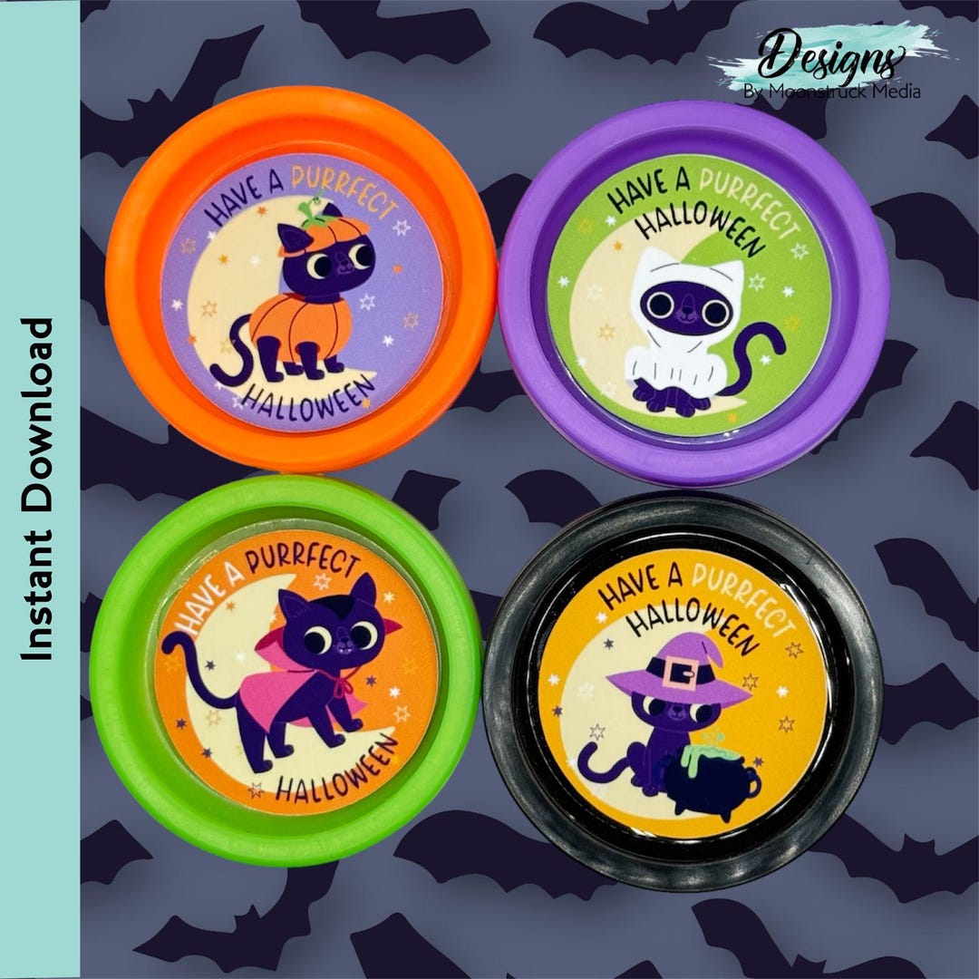 Halloween Cat Labels for Playdoh | Cute Printable Halloween Party Favor ...
