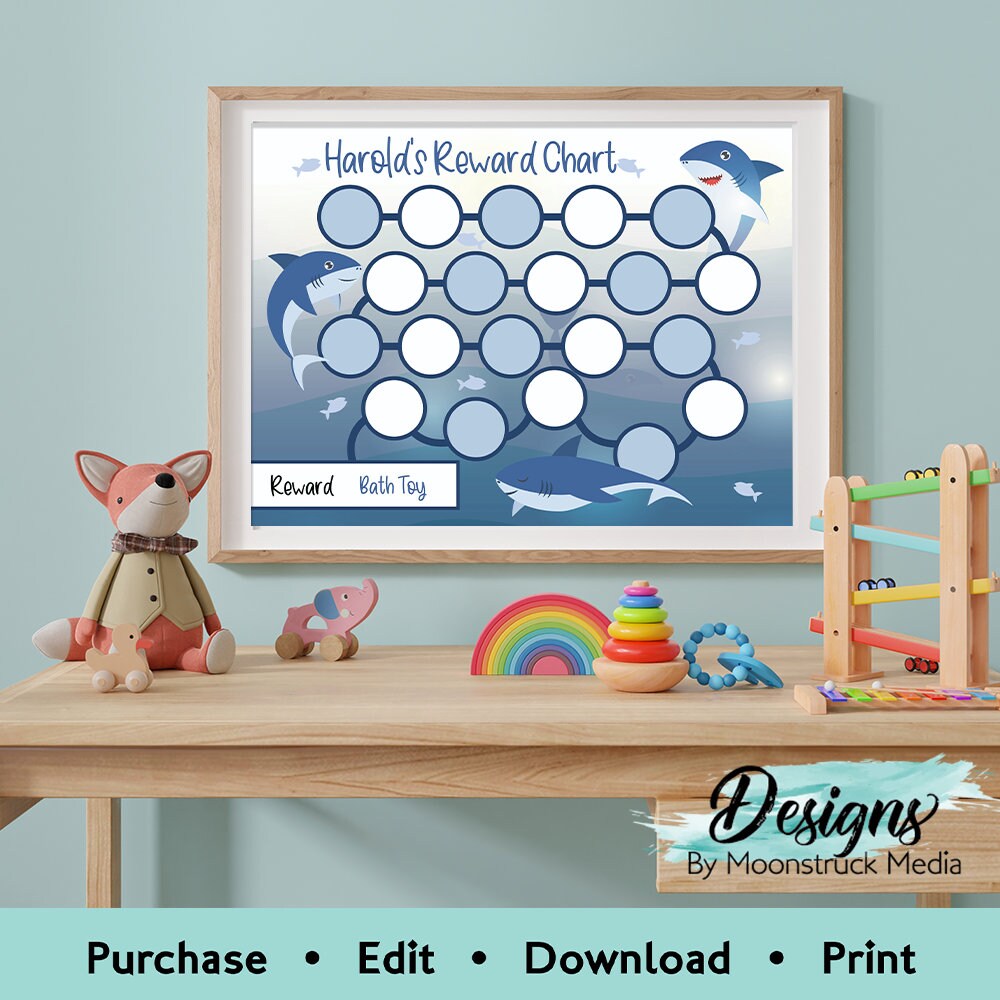 Editable Shark Reward Chart for Kids | Printable Tracker for Potty ...