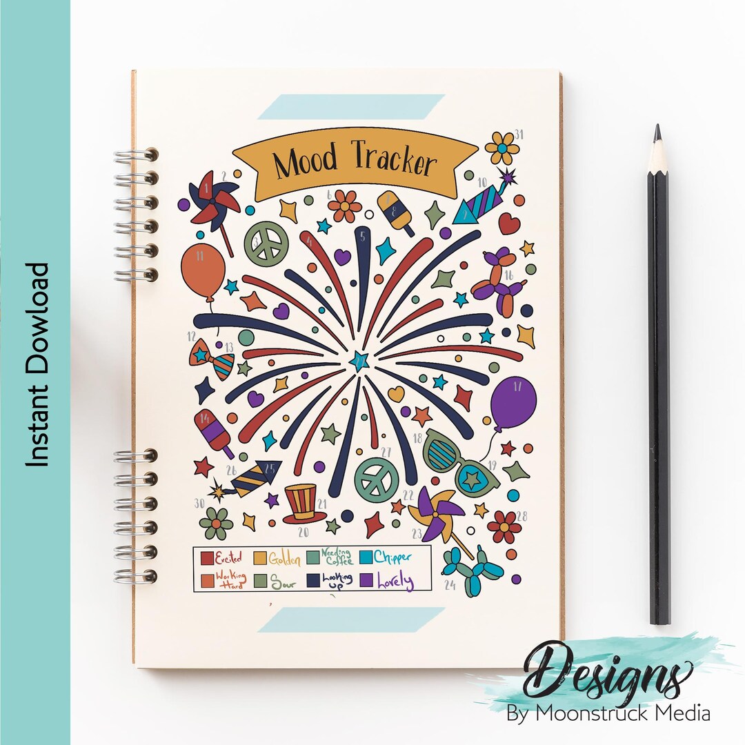 Fireworks Mood Tracker Printable | July Mood Journal Page | Festive ...