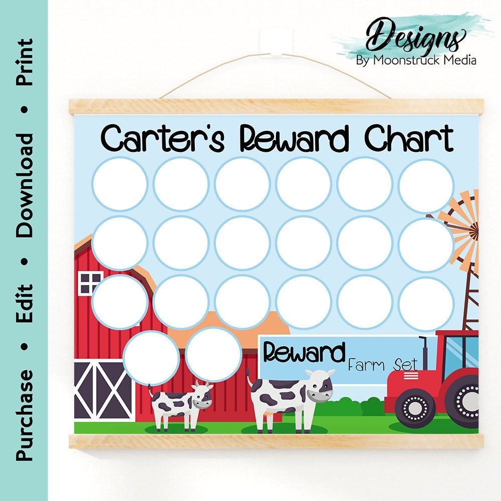 Reward Chart Printable Farm | Editable Kids Chore Chart | Toddler ...