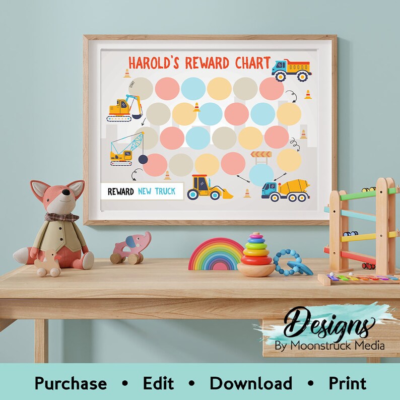 Editable Construction Reward Chart for Kids | Potty Training, Behavior ...
