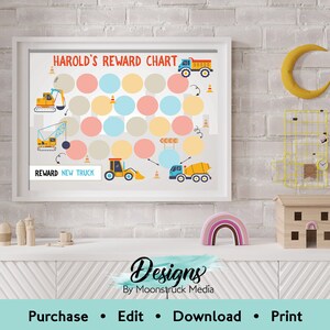 Editable Construction Reward Chart for Kids | Potty Training, Behavior ...