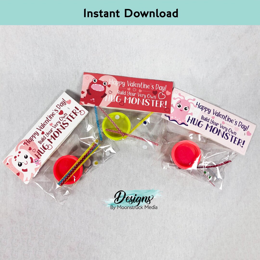Valentine Monster Treat Bag Labels | Printable Play-doh Valentine Gift ...