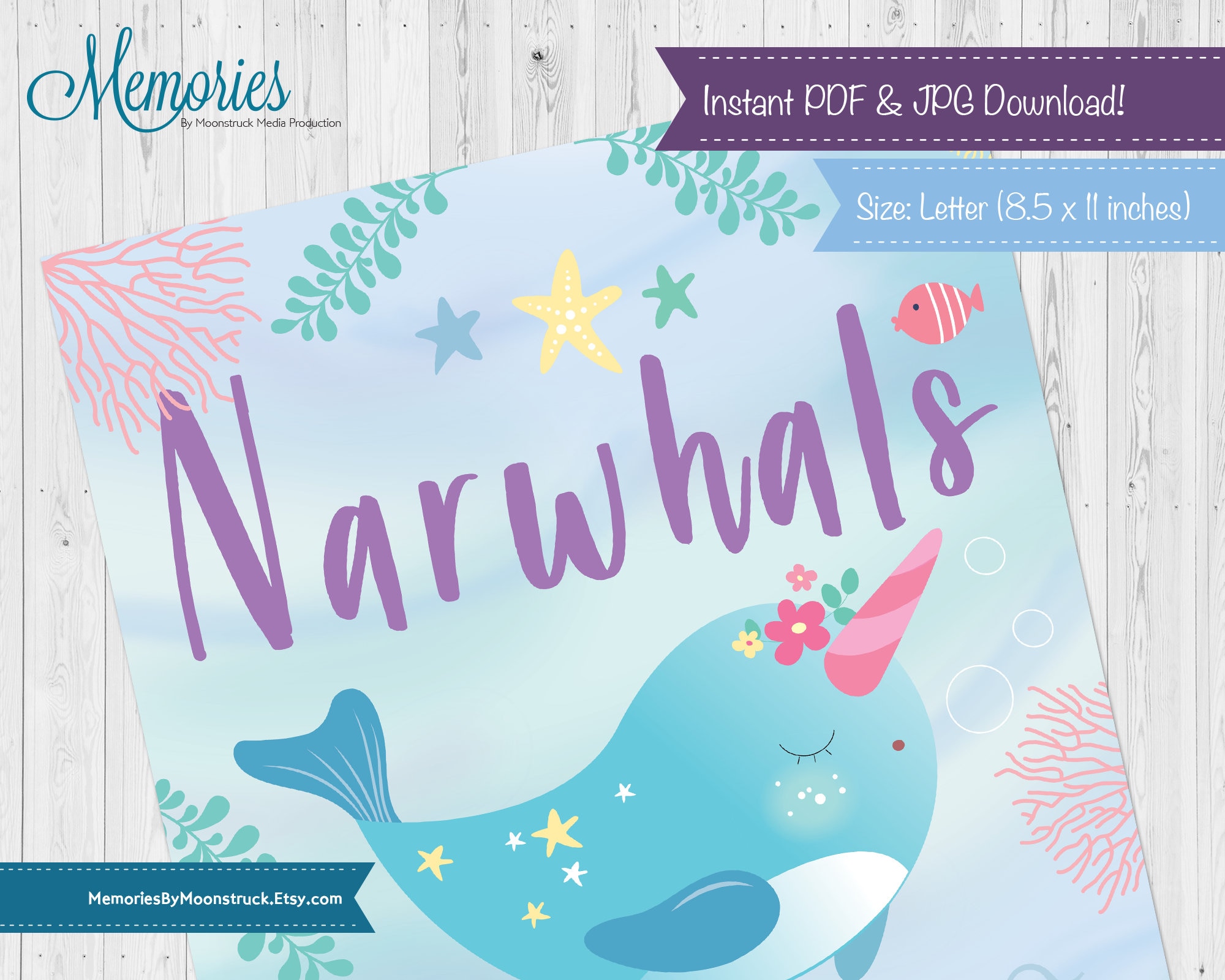 Narwhals Unicorns of the Ocean Mermaid Party Sign | Etsy