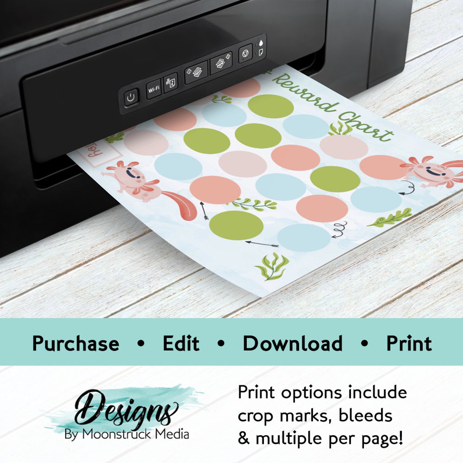 Editable Axolotl Reward Chart for Kids | Printable Checklist Tracker ...