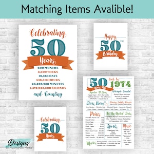 50th Birthday Sign Celebrating 50 Years | Teal and Orange Milestone ...
