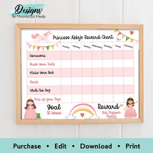 Editable Princess Reward Chart With Pink Dress | Printable Chore, Potty ...