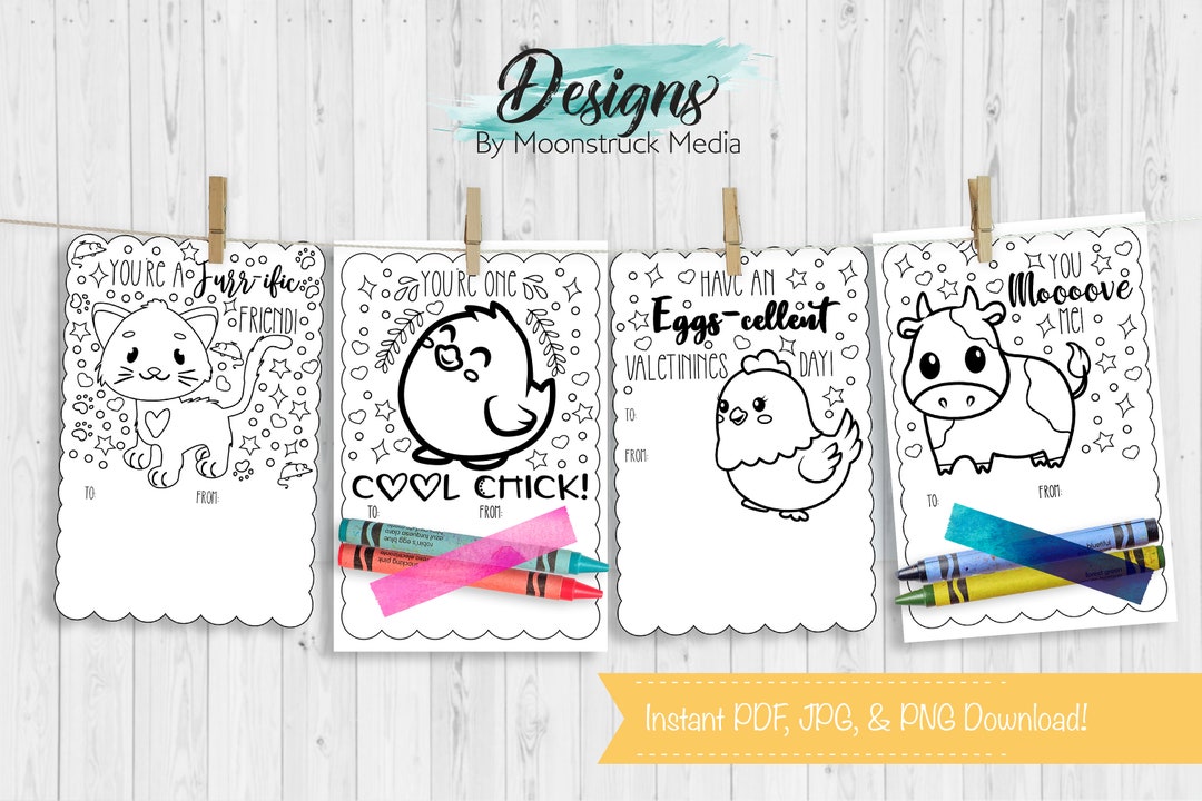 Farm Animal Pun Color Your Own Valentine Cards Instant Download - Etsy